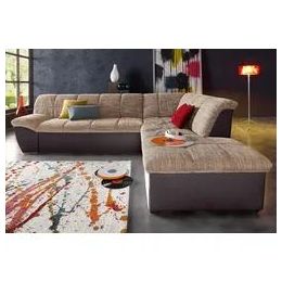 Ecksofa DOMO collection "Splash L-Form" Sofas Gr. B/H/T: 271cm x 76cm x 232cm, Kunstleder SOFTLUX-Struktur, Ottomane rechts, mit Bettfunktion, braun (braun, braun, beige) wahlweise mit Bettfunktion