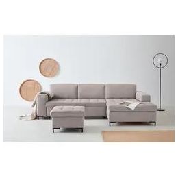 Ecksofa OTTO products "Grazzo L-Form" Sofas Gr. B/H/T: 266 cm x 80 cm x 162 cm, Struktur (recyceltes Polyester), Recamiere rechts, Mit Bettfunktion-mit Bettkasten, grau (taupe) Sofas hochwertige Stoffe aus recyceltem Material, Steppung im Sitzbereich