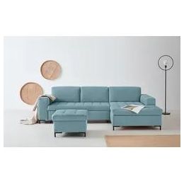 Ecksofa OTTO products "Grazzo L-Form" Sofas Gr. B/H/T: 266 cm x 80 cm x 162 cm, Struktur (recyceltes Polyester), Recamiere rechts, Ohne Bettfunktion-ohne Bettkasten, blau (eisblau) Sofas hochwertige Stoffe aus recyceltem Material, Steppung im Sitzbereich