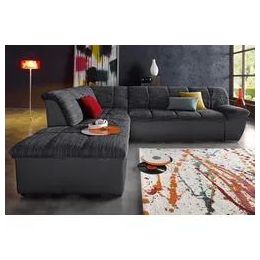 Ecksofa DOMO collection "Splash L-Form" Sofas Gr. B/H/T: 271cm x 76cm x 232cm, Kunstleder SOFTLUX-Struktur, Ottomane links, ohne Bettfunktion, schwarz (schwarz, pepper) wahlweise mit Bettfunktion