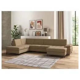 Wohnlandschaft DOMO collection "Capelo U-Form" Sofas Gr. B/H/T: 348 cm x 84 cm x 204 cm, Struktur fein, Recamiere rechts, ohne Bettfunktion-mit Armteilverstellung, beige mit Armteilverstellung, wahlweise Bettfunktion, Federkern