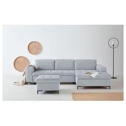 Ecksofa OTTO products "Grazzo L-Form" Sofas Gr. B/H/T: 266cm x 80cm x 162cm, Struktur (recyceltes Polyester), Recamiere rechts, Mit Bettfunktion-mit Bettkasten, silberfarben (silber) Sofas hochwertige Stoffe aus recyceltem Material, Steppung im Sitzbereich