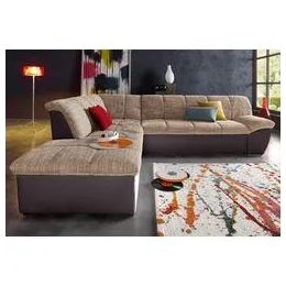 Ecksofa DOMO collection "Splash L-Form" Sofas Gr. B/H/T: 271cm x 76cm x 232cm, Kunstleder SOFTLUX-Struktur, Ottomane links, mit Bettfunktion, braun (braun, braun, beige) wahlweise mit Bettfunktion