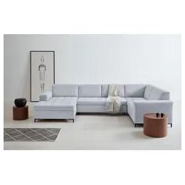 Wohnlandschaft OTTO products "Grazzo U-Form" Sofas Gr. B/H/T: 332 cm x 80 cm x 199 cm, Struktur (recyceltes Polyester), Recamiere links, Ohne Bettfunktion-ohne Bettkasten, silberfarben (silber) Sofas hochwertige Stoffe aus recyceltem Material, Steppung im Sitzbereich