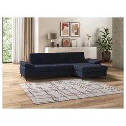 Ecksofa DOMO collection "Capelo L-Form" Sofas Gr. B/H/T: 297cm x 84cm x 160cm, Struktur fein, Recamiere rechts, ohne Bettfunktion-mit Armteilverstellung, blau (dunkelblau) mit Armteilverstellung, wahlweise Bettfunktion, Federkern