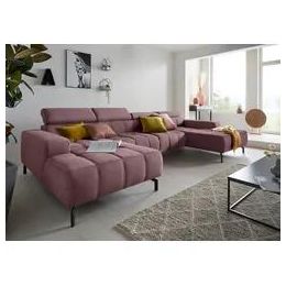 Wohnlandschaft DOMO collection "Cunelli U-Form" Sofas Gr. B/H/T: 376cm x 79cm x 175cm, Webstoff, Recamiere beidseitig, Mit Kopfteilverstellung, lila (beere) wahlweise inklusive Kopfteilverstellung und beidseitiger Recamiere