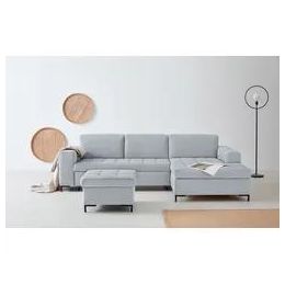 Ecksofa OTTO products "Grazzo L-Form" Sofas Gr. B/H/T: 266 cm x 80 cm x 162 cm, Struktur (recyceltes Polyester), Recamiere rechts, Ohne Bettfunktion-ohne Bettkasten, silberfarben (silber) Sofas hochwertige Stoffe aus recyceltem Material, Steppung im Sitzbereich