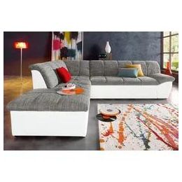 Ecksofa DOMO collection "Splash L-Form" Sofas Gr. B/H/T: 271cm x 76cm x 232cm, Kunstleder SOFTLUX-Struktur, Ottomane links, ohne Bettfunktion, grau (weiß, grau) wahlweise mit Bettfunktion