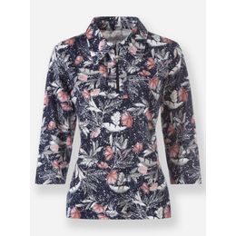 WITT Damen Poloshirt in floralem Druckmix, marine-hortensie-bedruckt, Gr&ouml;&szlig;e 40