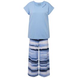Ulla Popken Pyjama Damen Gr&ouml;&szlig;e XXXL/4XL hellblau / dunkelblau / wei&szlig; Winterkleid