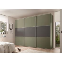 Schwebetürenschrank STAUD "Includo, Made in Germany" Schränke Gr. B/H/T: 280 cm x 222 cm x 68 cm, Comfort, 3 St., grün (dekor salbei, vulkan) Mit vier verschiedenen Ausstattungsvarianten