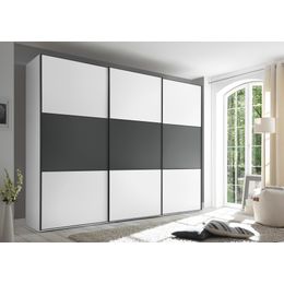 Schwebetürenschrank STAUD "Includo, Made in Germany" Schränke Gr. B/H/T: 298 cm x 222 cm x 68 cm, Classic, 3 St., weiß (dekor weiß, vulkan) Mit vier verschiedenen Ausstattungsvarianten