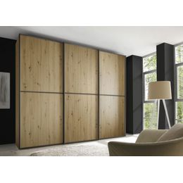 Schwebetürenschrank STAUD "Sinfonie Plus, edles Design in hochwertiger Qualität, Made Germany" Schränke Gr. B/H/T: 249 cm x 222 cm x 68 cm, Comfort, 3 St., braun (artisan eiche) Mit vier verschiedenen Ausstattungsvarianten