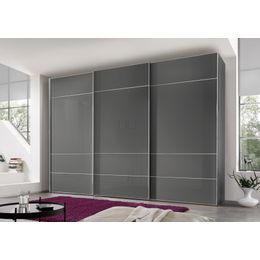 Schwebetürenschrank STAUD "Sonate Lucca, Made in Germany" Schränke Gr. B/H/T: 280 cm x 240 cm x 68 cm, Basic, 3 St., grau (vulkanglas) Mit vier verschiedenen Ausstattungsvarianten