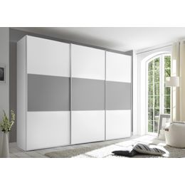 Schwebetürenschrank STAUD "Includo, Made in Germany" Schränke Gr. B/H/T: 249 cm x 222 cm x 68 cm, Premium, 3 St., blau (dekor weiß, saphir) Mit vier verschiedenen Ausstattungsvarianten