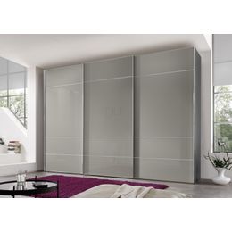 Schwebetürenschrank STAUD "Sonate Lucca, Made in Germany" Schränke Gr. B/H/T: 249 cm x 240 cm x 68 cm, Comfort, 3 St., grau (saphirglas) Mit vier verschiedenen Ausstattungsvarianten