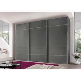 Schwebetürenschrank STAUD "Sonate Lucca, Made in Germany" Schränke Gr. B/H/T: 280 cm x 240 cm x 68 cm, Classic, 3 St., grau (vulkanglas) Mit vier verschiedenen Ausstattungsvarianten