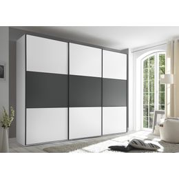 Schwebetürenschrank STAUD "Includo, Made in Germany" Schränke Gr. B/H/T: 249 cm x 222 cm x 68 cm, Classic, 3 St., weiß (dekor weiß, vulkan) Mit vier verschiedenen Ausstattungsvarianten