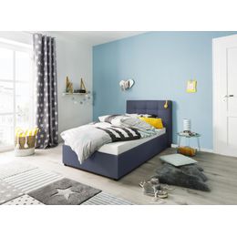 Lüttenhütt Polsterbett LÜTTENHÜTT "Endres", blau, B:103cm L:210cm, imgrägnierte Struktur (100% Polyester), Betten, mit Bettkasten, wahlweise ohne Matratze/Lattenrost oder incl. Matratze