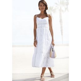 Midikleid Buffalo Gr. 34, N-Gr, weiß Damen Kleider Strandkleider mit hochwertiger Lochstickerei, luftiges Sommerkleid aus Baumwolle Bestseller