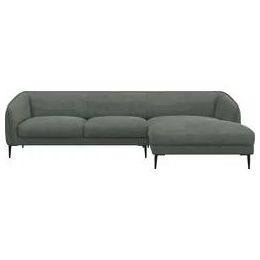 Ecksofa FLEXLUX "Belle Designsofa, L-Form, B/T 288/149 cm" Sofas Gr. B/H/T: 288cm x 74cm x 149cm, Bouclé, Chaiselongue rechts, grün (dusty green) Skandinavisches Design, In hochwertiger Verarbeitung