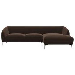 Ecksofa FLEXLUX "Belle Designsofa, L-Form, B/T 288/149 cm" Sofas Gr. B/H/T: 288cm x 74cm x 149cm, Velvet, Chaiselongue rechts, braun (tobacco) Skandinavisches Design, In hochwertiger Verarbeitung