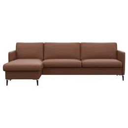 Ecksofa FLEXLUX "Fiore, L-Form" Sofas Gr. B/H/T: 247cm x 85cm x 92cm, Echtleder, Chaiselongue links, braun (old chesnut) schmale Armlehnen, Kaltschaum, Füße Alu+schwarz