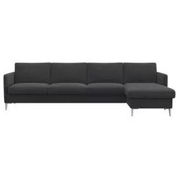 Ecksofa FLEXLUX "Fiore, L-Form, bequem und komfortabel durch hochwertigem Sitzaufbau" Sofas Gr. B/H/T: 280cm x 85cm x 159cm, Lederoptik, Chaiselongue rechts, grau (shark grau) schmale Armlehnen, Kaltschaum, Füße Alu