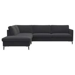 Ecksofa FLEXLUX "Fiore, L-Form" Sofas Gr. B/H/T: 266cm x 85cm x 225cm, Lederoptik, Ottomane links, schwarz (gorilla blac) schmale Armlehnen, Kaltschaum, Füße Alu+schwarz