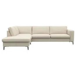 Ecksofa FLEXLUX "Fiore, L-Form, bequem und komfortabel durch hochwertigem Sitzaufbau" Sofas Gr. B/H/T: 273cm x 85cm x 225cm, Echtleder, Ottomane links, weiß (warm weiß) breite Armlehnen, Kaltschaum, Füße Alu+schwarz