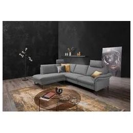 Ecksofa Places of Style "Sarsina: mit Tonnentaschen-Federkern, perfekt zum Entspannen L-Form" Sofas Gr. B/H/T: 265 cm x 85 cm x 223 cm, Easy care, Ottomane links, grau (anthrazit) inklusive 2 motorischen Relaxfunktionen mit Herz-Waage-Beschlag