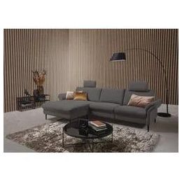 Ecksofa Places of Style "Sarsina: mit Tonnentaschen-Federkern, perfekt zum Entspannen L-Form" Sofas Gr. B/H/T: 272 cm x 85 cm x 182 cm, Feincord, Longchair links, grau (anthrazit) inklusive 1 motorischen Relaxfunktion mit Herz-Waage-Beschlag