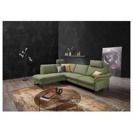 Ecksofa Places of Style "Sarsina: mit Tonnentaschen-Federkern, perfekt zum Entspannen L-Form" Sofas Gr. B/H/T: 265cm x 85cm x 223cm, Easy care, Ottomane links, grün (oliv) inklusive 2 motorischen Relaxfunktionen mit Herz-Waage-Beschlag