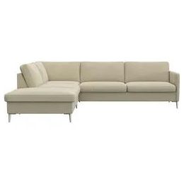 Ecksofa FLEXLUX "Fiore, L-Form" Sofas Gr. B/H/T: 266cm x 85cm x 225cm, Chenille, Ottomane links, beige (sandy beige) schmale Armlehnen, Kaltschaum, Füße Alu