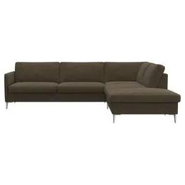 Ecksofa FLEXLUX "Fiore, L-Form, bequem und komfortabel durch hochwertigem Sitzaufbau" Sofas Gr. B/H/T: 266cm x 85cm x 225cm, Lederoptik, Ottomane rechts, braun (camel brown) schmale Armlehnen, Kaltschaum, Füße Alu