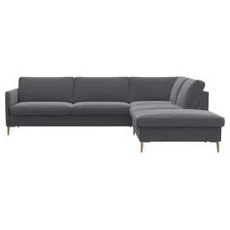 Ecksofa FLEXLUX "Fiore, super Sitzkomfort durch Kaltschaum im Sitz, L-Form" Sofas Gr. B/H/T: 266cm x 85cm x 225cm, Struktur, Ottomane rechts, grau (thunder grau) schmale Armlehnen, Füße Alu+ Eiche