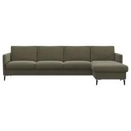 Ecksofa FLEXLUX "Fiore, L-Form, bequem und komfortabel durch hochwertigem Sitzaufbau" Sofas Gr. B/H/T: 280cm x 85cm x 159cm, Struktur, Chaiselongue rechts, grün (moss green) schmale Armlehnen, Kaltschaum, Füße Alu+schwarz