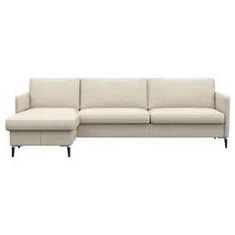 Ecksofa FLEXLUX "Fiore, L-Form" Sofas Gr. B/H/T: 247cm x 85cm x 92cm, Echtleder, Chaiselongue links, weiß (warm white) schmale Armlehnen, Kaltschaum, Füße Alu+schwarz