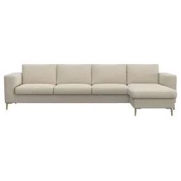 Ecksofa FLEXLUX "Fiore, super Sitzkomfort durch Kaltschaum im Sitz, L-Form" Sofas Gr. B/H/T: 295cm x 85cm x 159cm, Velvet, weiß (sanftes weiß) breite Armlehnen, Füße Alu+ Eiche