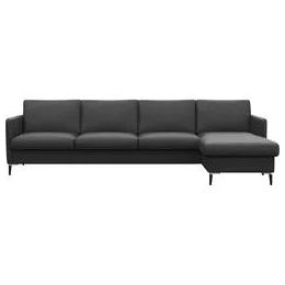 Ecksofa FLEXLUX "Fiore, L-Form, bequem und komfortabel durch hochwertigem Sitzaufbau" Sofas Gr. B/H/T: 280cm x 85cm x 159cm, Echtleder, Chaiselongue rechts, schwarz (deep black) schmale Armlehnen, Kaltschaum, Füße Alu+schwarz