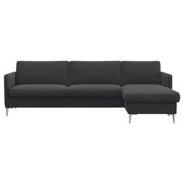 Ecksofa FLEXLUX "Fiore, super Sitzkomfort durch Kaltschaum im Sitz, L-Form" Sofas Gr. B/H/T: 247cm x 85cm x 92cm, Lederoptik, Chaiselongue rechts, grau (shark grey) schmale Armlehnen, Füße Alu