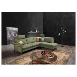 Ecksofa Places of Style "Sarsina: mit Tonnentaschen-Federkern, perfekt zum Entspannen L-Form" Sofas Gr. B/H/T: 265 cm x 85 cm x 223 cm, Easy care, Ottomane rechts, grün (oliv) inklusive 2 motorischen Relaxfunktionen mit Herz-Waage-Beschlag