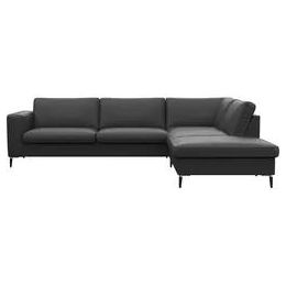 Ecksofa FLEXLUX "Fiore, super Sitzkomfort durch Kaltschaum im Sitz, L-Form" Sofas Gr. B/H/T: 273cm x 85cm x 225cm, Echtleder, Ottomane rechts, schwarz (deep schwarz) breite Armlehnen, Füße Alu+schwarz