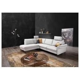 Ecksofa Places of Style "Sarsina: mit Tonnentaschen-Federkern, perfekt zum Entspannen L-Form" Sofas Gr. B/H/T: 265 cm x 85 cm x 223 cm, Easy care, Ottomane links, grau inklusive 2 motorischen Relaxfunktionen mit Herz-Waage-Beschlag