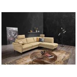 Ecksofa Places of Style "Sarsina: mit Tonnentaschen-Federkern, perfekt zum Entspannen L-Form" Sofas Gr. B/H/T: 265 cm x 85 cm x 223 cm, Easy care, Ottomane rechts, beige (sand) inklusive 2 motorischen Relaxfunktionen mit Herz-Waage-Beschlag