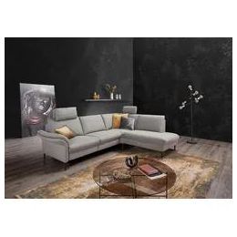 Ecksofa Places of Style "Sarsina: mit Tonnentaschen-Federkern, perfekt zum Entspannen L-Form", grau (hellgrau), B:265cm H:85cm T:223cm, 100% Polyester, Sofas, inklusive 2 motorischen Relaxfunktionen mit Herz-Waage-Beschlag