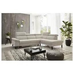 Ecksofa Home Affaire "Arnayon mit Querschläfer-Bettfunktion, Schlafsofa, großer Bettkasten" Sofas Gr. B/H/T: 272 cm x 79 cm x 217 cm, Feincord, Ottomane rechts, beige (sand) manuelle Kopfteilverstellung, Tonnentaschen-Federkern, Feincord L-Form