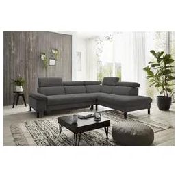 Ecksofa Home Affaire "Arnayon mit Querschläfer-Bettfunktion, Schlafsofa, großer Bettkasten" Sofas Gr. B/H/T: 272 cm x 79 cm x 217 cm, Feincord, Ottomane rechts, grau (anthrazit) manuelle Kopfteilverstellung, Tonnentaschen-Federkern, Feincord L-Form