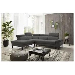 Ecksofa Home Affaire "Arnayon mit Querschläfer-Bettfunktion, Schlafsofa, großer Bettkasten" Sofas Gr. B/H/T: 272 cm x 79 cm x 217 cm, Feincord, Ottomane links, grau (anthrazit) manuelle Kopfteilverstellung, Tonnentaschen-Federkern, Feincord L-Form