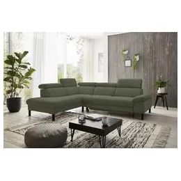 Ecksofa Home Affaire "Arnayon mit Querschläfer-Bettfunktion, Schlafsofa, großer Bettkasten" Sofas Gr. B/H/T: 272 cm x 79 cm x 217 cm, Feincord, Ottomane links, grün (oliv) manuelle Kopfteilverstellung, Tonnentaschen-Federkern, Feincord L-Form